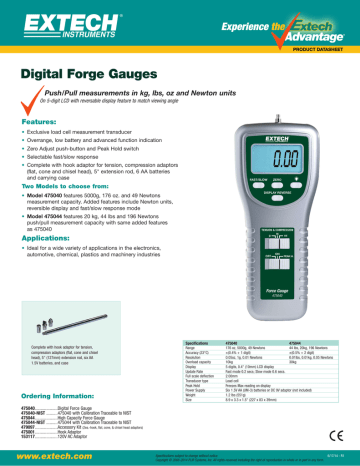 Extech Instruments 475040 Digital Force Gauge Datasheet | Manualzz