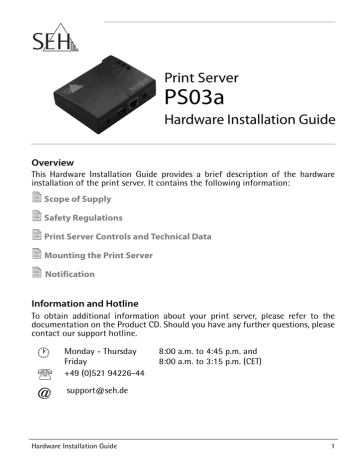 SEH Print Server PS03a Hardware Installation Guide | Manualzz