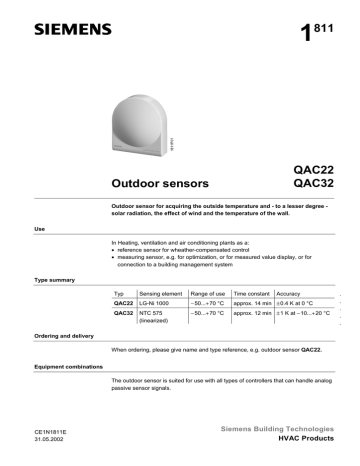 Siemens QAC22, QAC32 Outdoor Sensors Datasheet | Manualzz