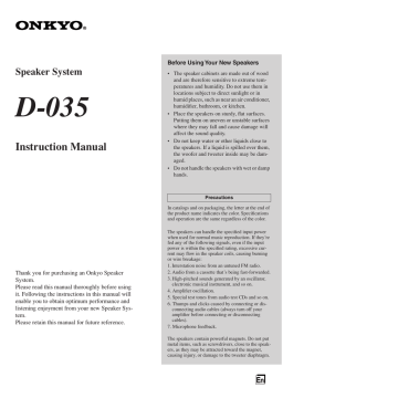 Onkyo Speaker System D-035 Instruction Manual | Manualzz