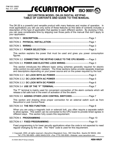 Assa Abloy Securitron DK-26 manual | Manualzz