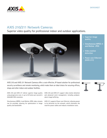 AXIS 210, AXIS 211 Network Cameras Datasheet | Manualzz