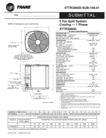 Trane Split System 4TTR3060D SUB-106.01, 4TTR3060D 1000A Specification ...