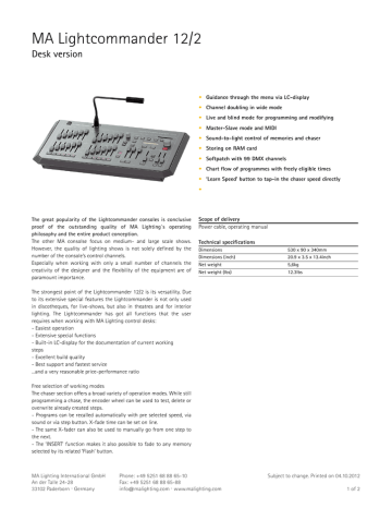 MA Lighting Lightcommander 12/2 Datasheet | Manualzz