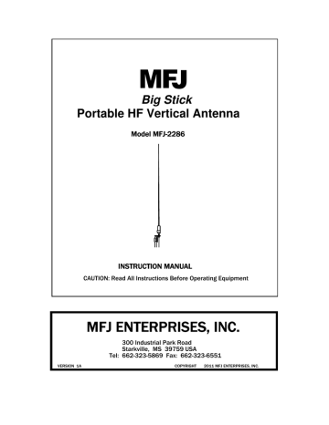 Instruction Manual MFJ-2286 Vertical Antenna | Manualzz