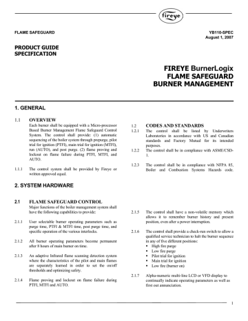 Fireye BurnerLogix Y Flame Safeguard Burner Management, YB110-SPEC ...
