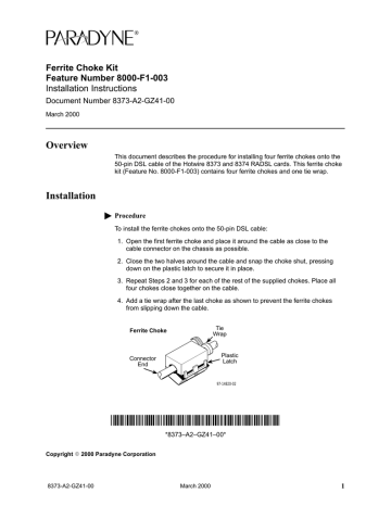 Ferrite Choke 8000-F1-003 Installation Instructions | Manualzz