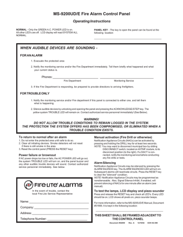 Fire Alarm Control Panel MS-9200UD/E Operating Instructions | Manualzz