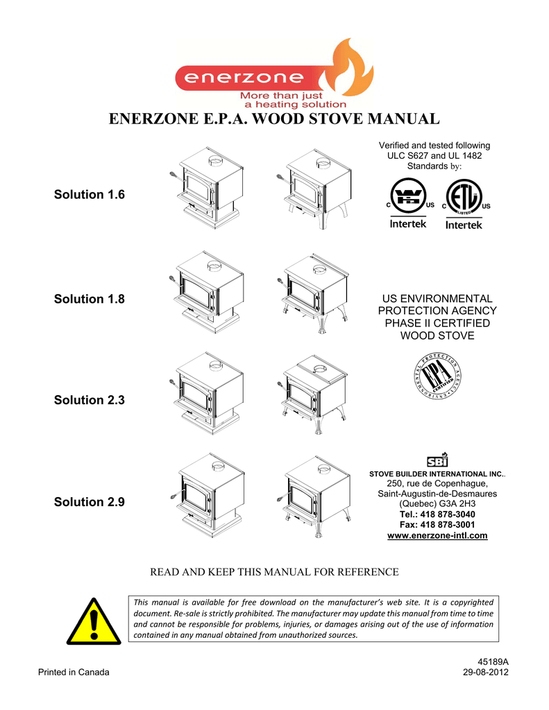 Enerzone EB00003 SOLUTION 2.3 WOOD STOVE Owner's Manual | Manualzz