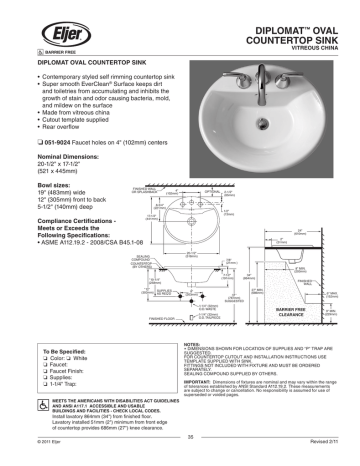 Eljer Diplomat Oval Countertop Sink Specification | Manualzz