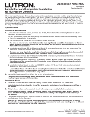 Lutron Lampholders Application Note | Manualzz