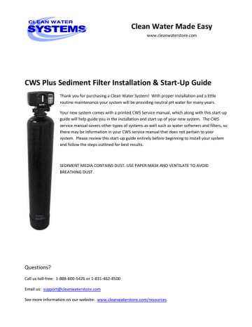 Sediment Filter CWS Plus Installation & Start-Up Guide | Manualzz
