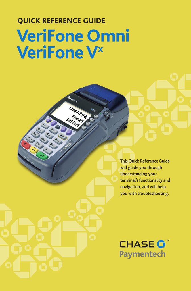 Chase VeriFone Omni Quick Reference Manual | Manualzz