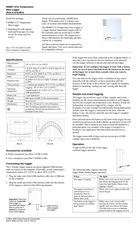 Onset Temperature Data Logger U12 User Manual | Manualzz