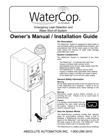 DynaQuip Controls WaterCop Owner's Manual & Installation Manual | Manualzz
