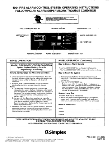 Simplex 4004 Fire Alarm Control System Operating Instructions | Manualzz