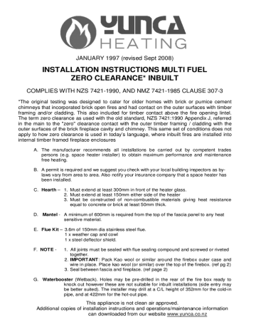Yunca Gas MULTI FUEL ZERO CLEARANCE INBUILT User manual | Manualzz