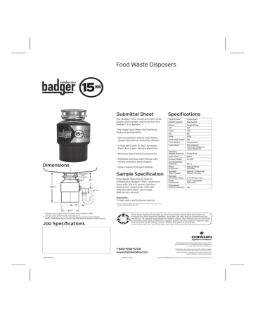 InSinkErator BADGER 15SS Specifications | Manualzz
