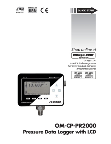 Pressure Data Logger OM-CP-PR2000 Quick Start Manual | Manualzz