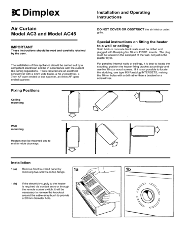 Dimplex AC45 Installation and Operating Instructions | Manualzz
