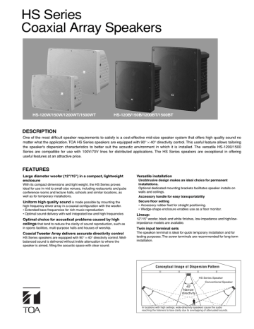 TOA HS-1200BT Specification Sheet | Manualzz