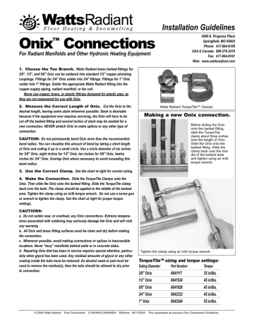 Watts Onix Connections Installation guide | Manualzz