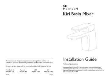Methven KIBCP Kiri Basin Mixer Installation Sheet | Manualzz