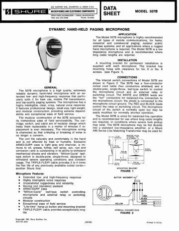 Shure 507B Data Sheet | Manualzz