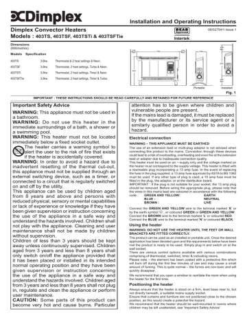 Dimplex 403TSFTie Installation and Operating Instructions | Manualzz