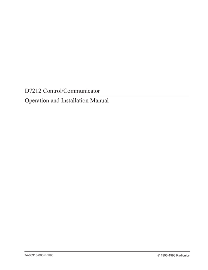 Radionics D7212 Operation and Installation Manual | Manualzz