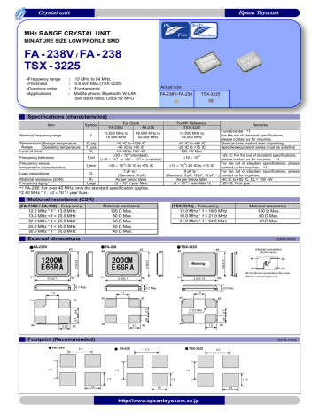 Crystal Unit FA-238V, FA-238, TSX-3225 Datasheet | Manualzz