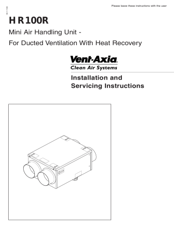 Vent-Axia HR100 R Installation and Servicing Instructions | Manualzz