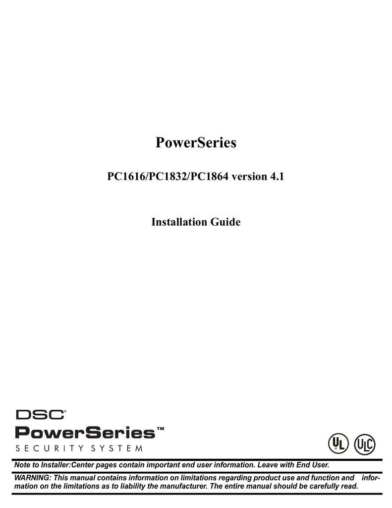 DSC PC1616; PC1832; PC1864 Installation manual | Manualzz
