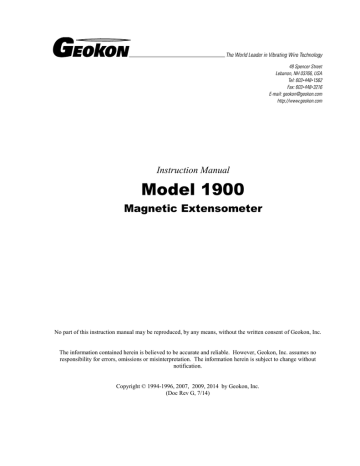 Geokon Magnetic Extensometer 1900 Instruction Manual | Manualzz