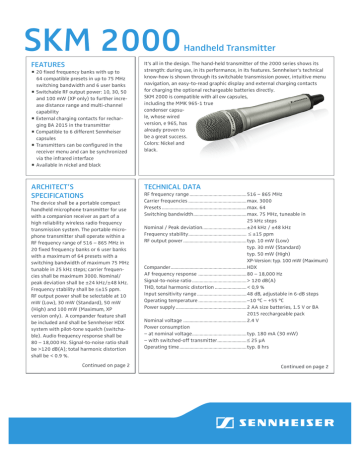 Sennheiser SKM 2000 Spec sheet | Manualzz