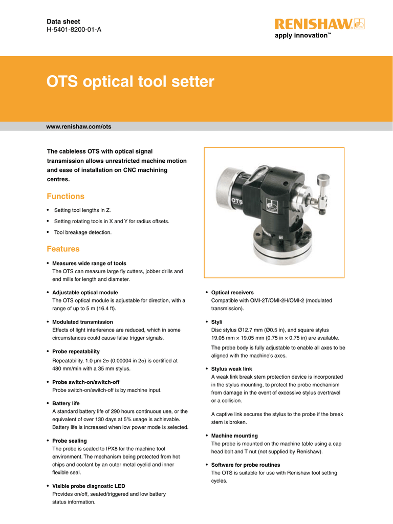Renishaw OTS 1/2 AA Data Sheets | Manualzz