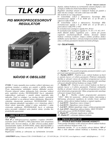 TECNOLOGIC TLK 49 Mikroprocesorový regulátor Návod k obsluze | Manualzz