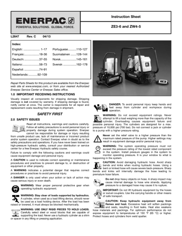 Enerpac ZE4 Series Instruction Sheet | Manualzz