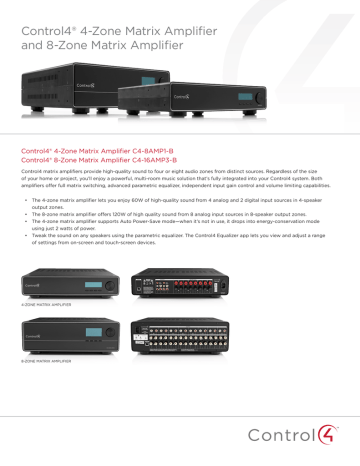 Control4 C4-8AMP1-B 4-Zone Matrix Amplifier Data Sheet | Manualzz