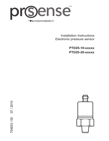 Electronic Pressure Sensor PTD25-10-xxxxx, PTD25-20-xxxxx Installation Instructions | Manualzz
