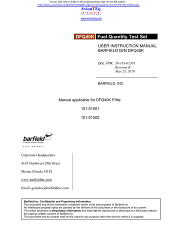 Fuel Quantity Test Set DFQ40K DFQ40K User Manual | Manualzz
