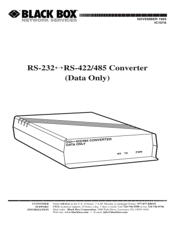 Black Box RS-485 Instruction manual | Manualzz