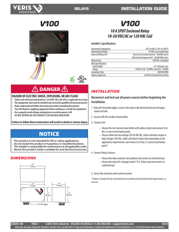 Veris V100 Installation guide | Manualzz
