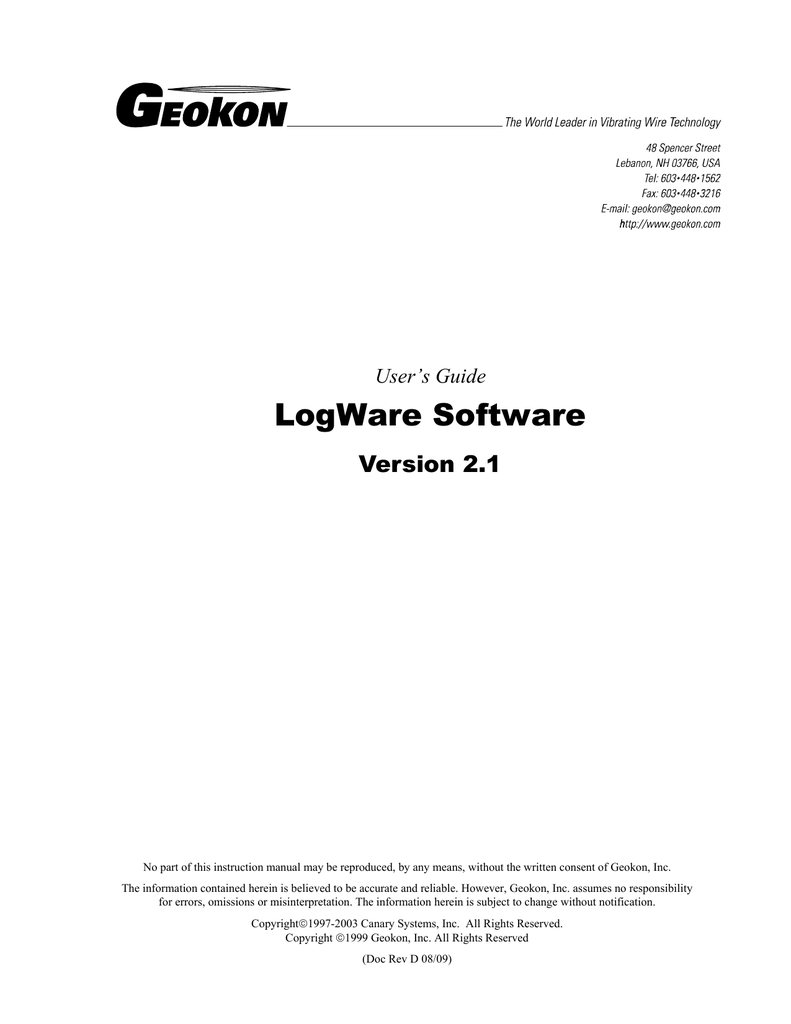 Geokon 8001-2 LogWare Software Owner's Manual | Manualzz