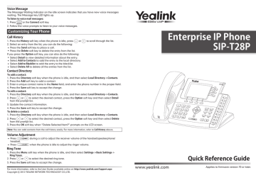 Yealink SIP-T28P Quick Reference Guide | Manualzz