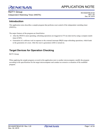 Watchdog Timer RZ/T1 Application Note | Manualzz
