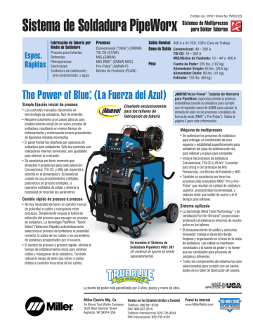 Miller PipeWorx™ 400 Spec Sheet | Manualzz