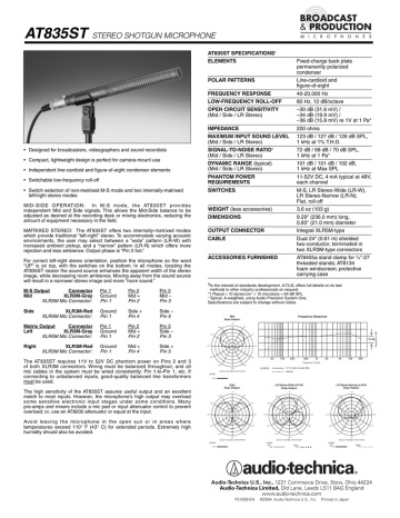 Audio Technica AT835ST Specifications | Manualzz