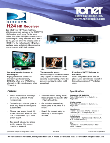 DirecTV H24 HD Satellite receiver Specifications | Manualzz