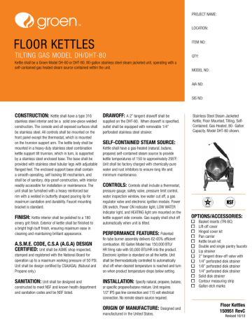 groen Kettle DH-80, DHT-80 Product Details | Manualzz